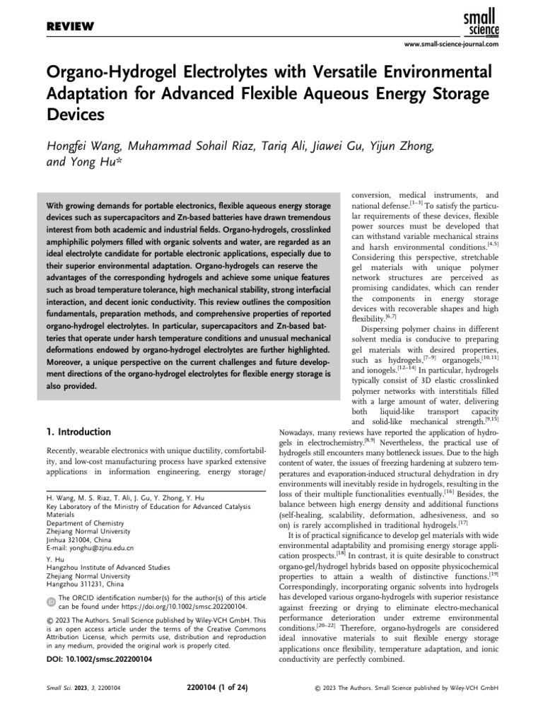 Organo-Hydrogel Electrolytes With Versatile Environmental Adaptation ...