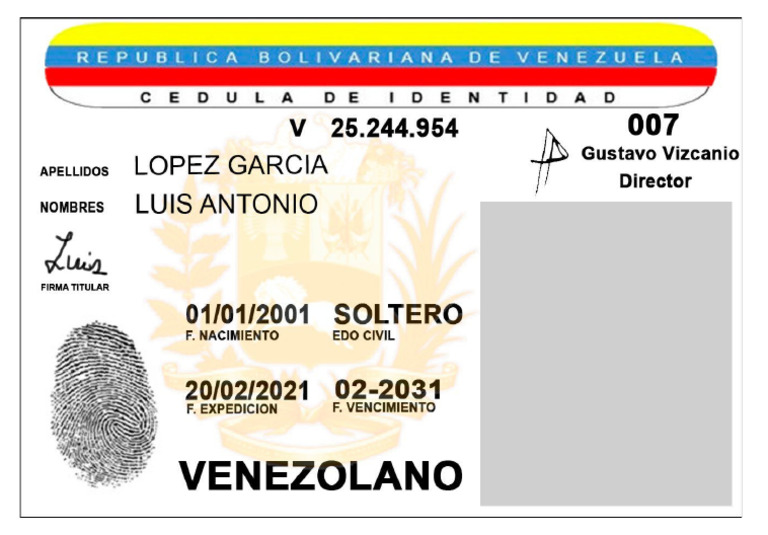 Formato Cedula Venezolana 2021489 | PDF