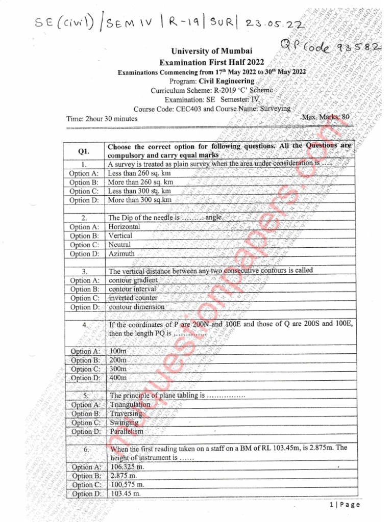 Be Civil Engineering Semester 4 2022 May Surveyingrev 2019 c Scheme | PDF