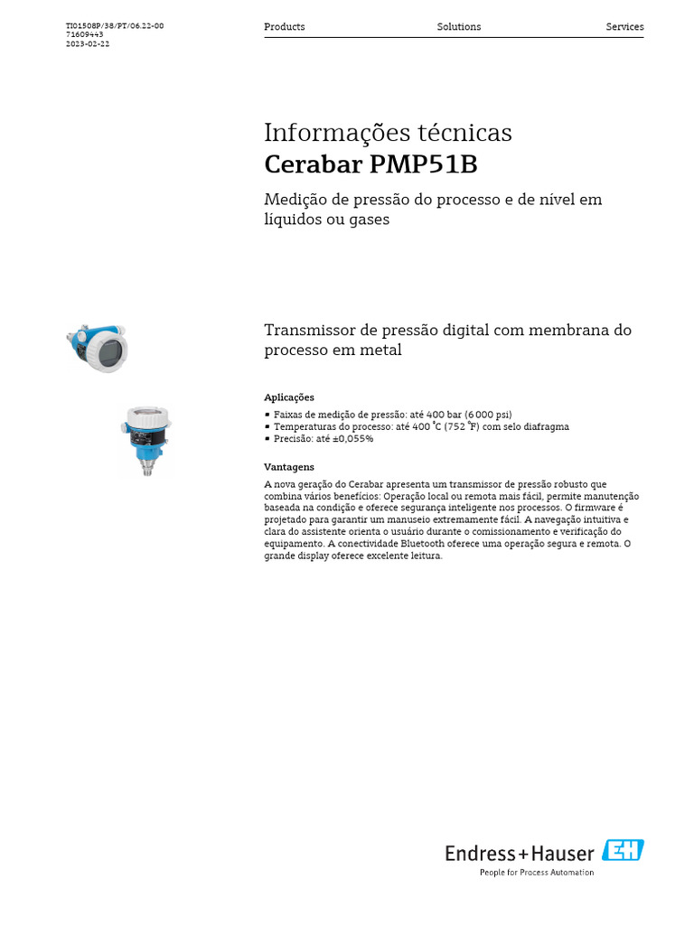Cerabar PMP51B, TRM Pressão R3 (Endress+Hauser) | PDF