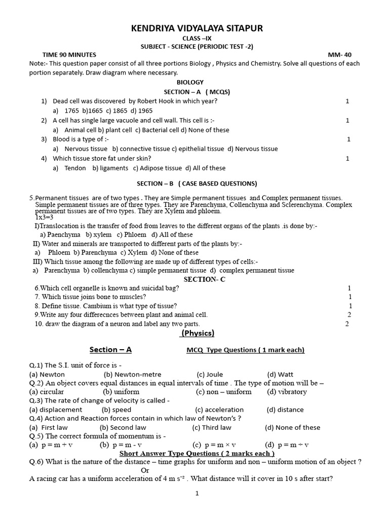Ix Sample Paper Science | PDF