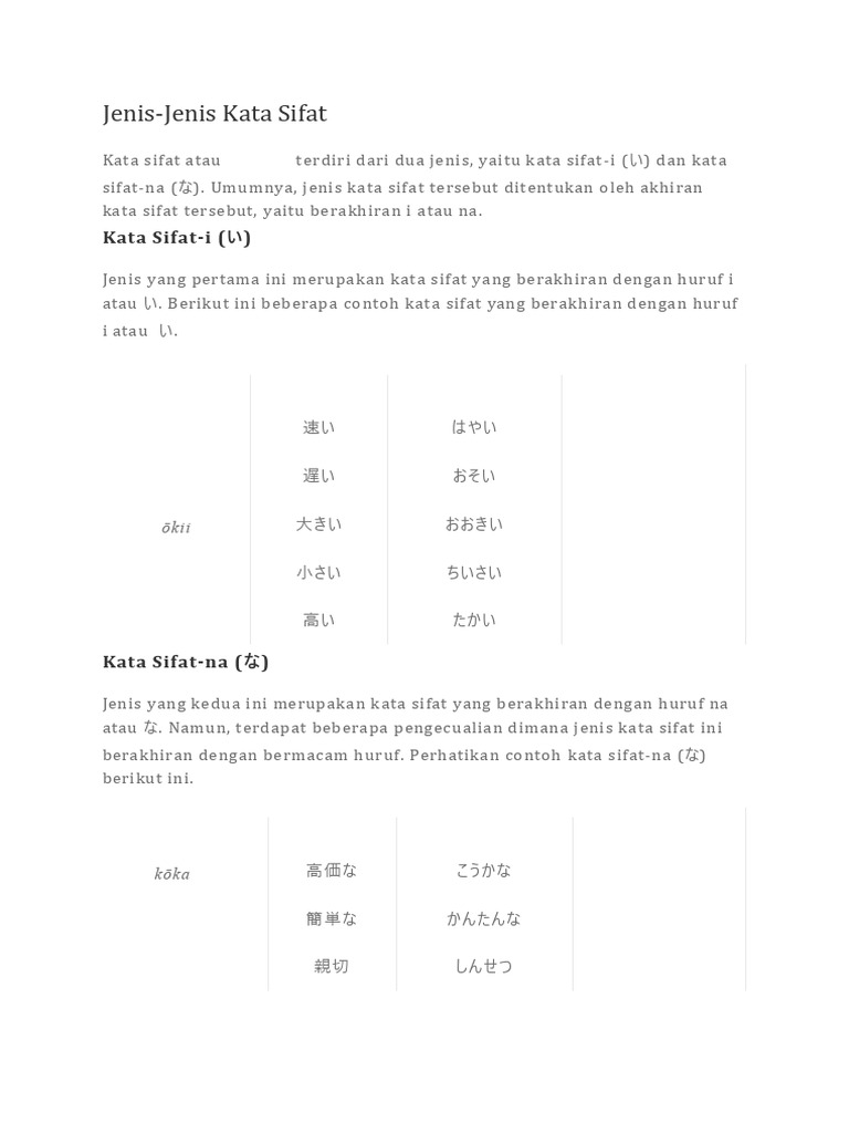 Daftar Kata Sifat | PDF