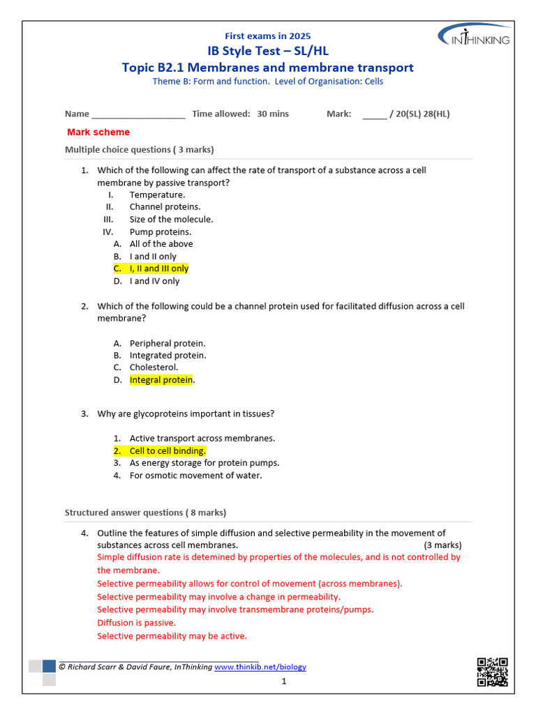 B 2 1 2025 Topic Test Ms v4 | PDF