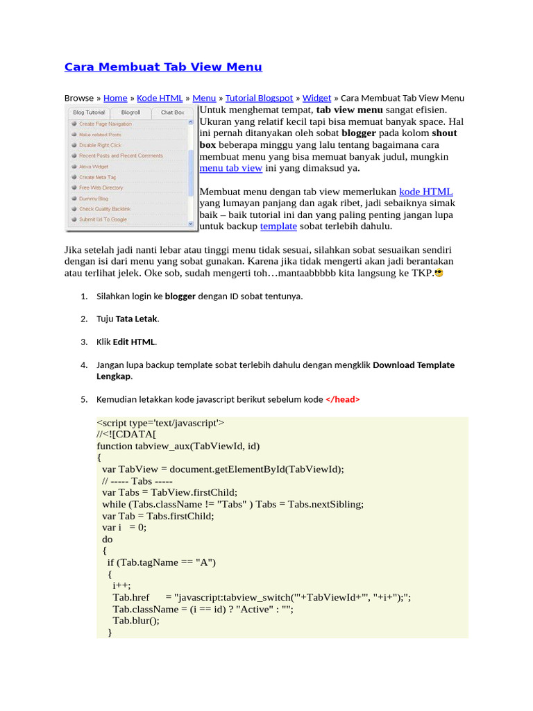 Cara Membuat Tab View Menu | PDF