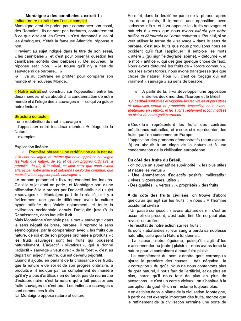 Montaigne - Ils Sont Sauvages - Explication Linéaire | PDF