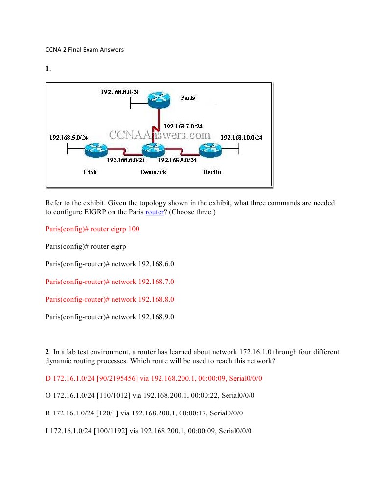 CCNA 2 Final Exam Answers | PDF | Routing | Router (Computing)