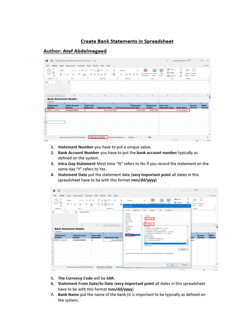 Step by Step On Creating A Bank Statement in Spreadsheet | PDF