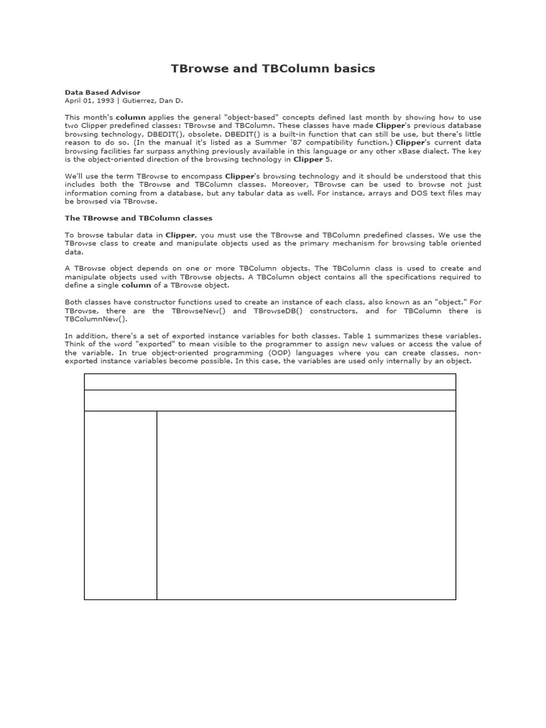 Tbrowse and Tbcolumn Basics | PDF | Class (Computer Programming) | Computers
