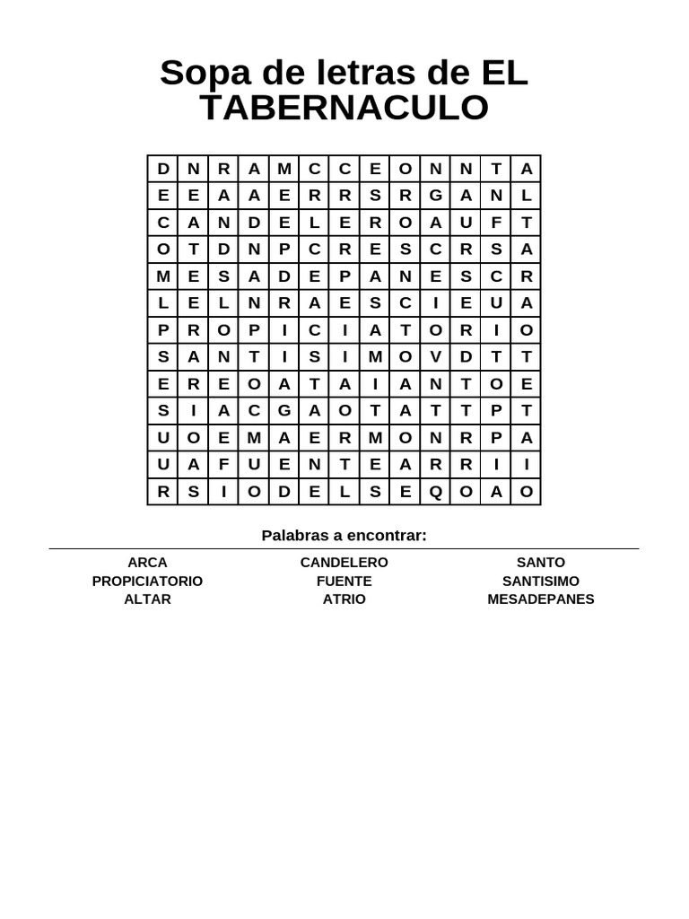 Sopa de Letras de El Tabernaculo | PDF