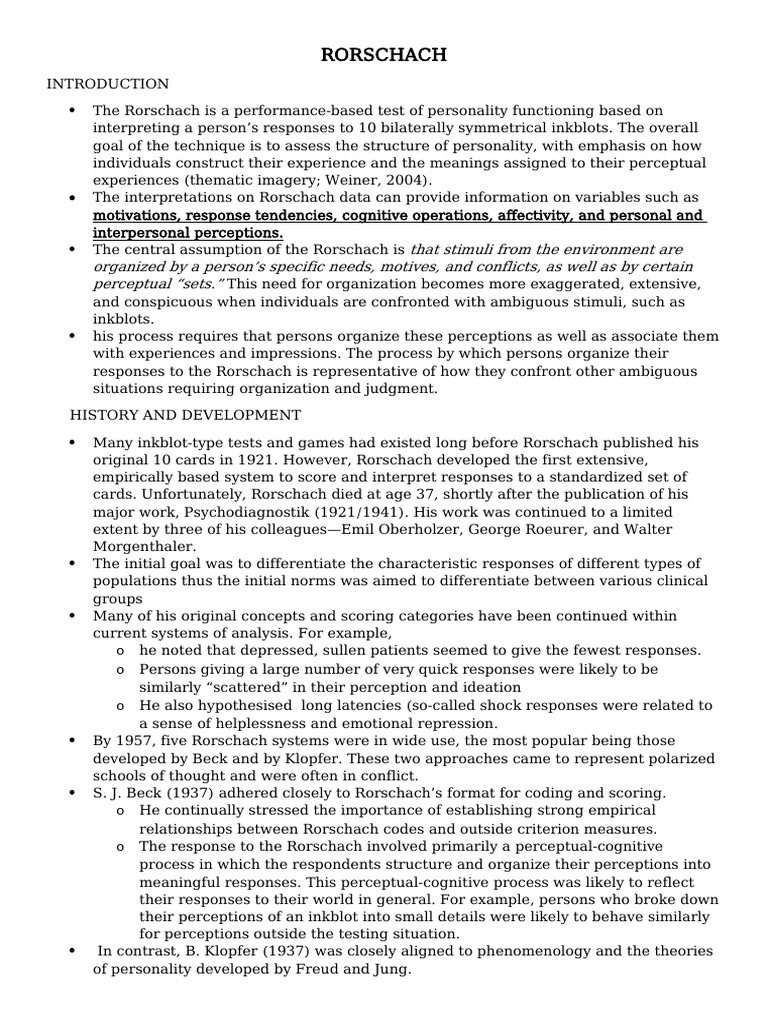 Rorschach Exner | PDF