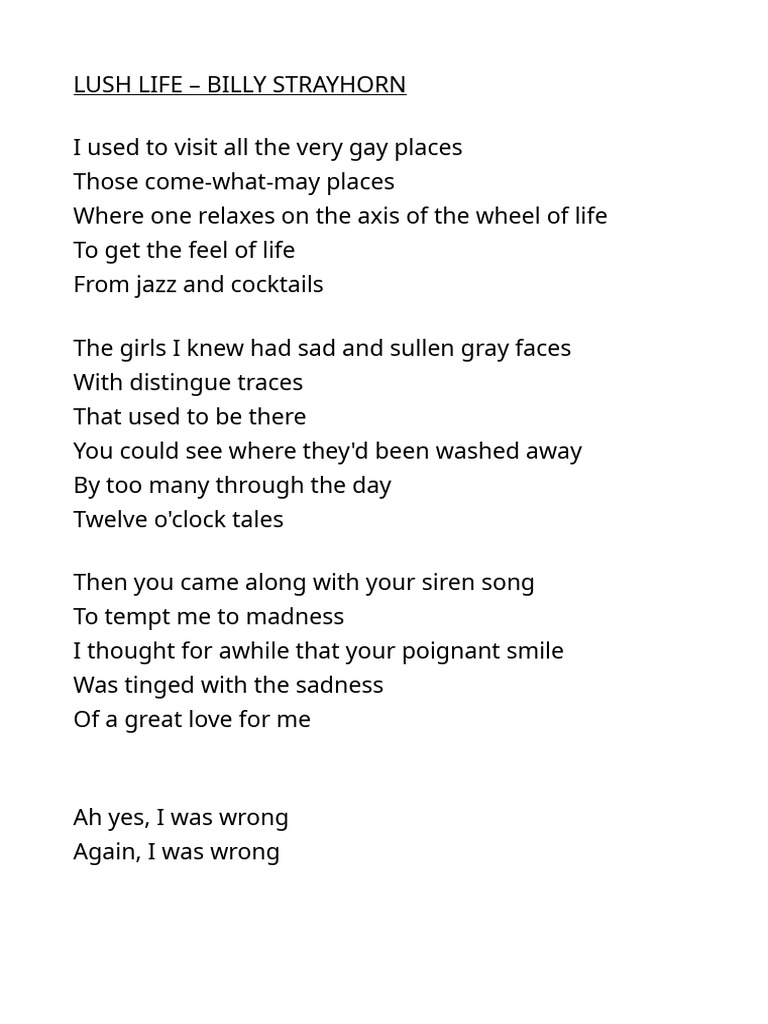 Letra de Lush Life - Billy Strayhorn | PDF
