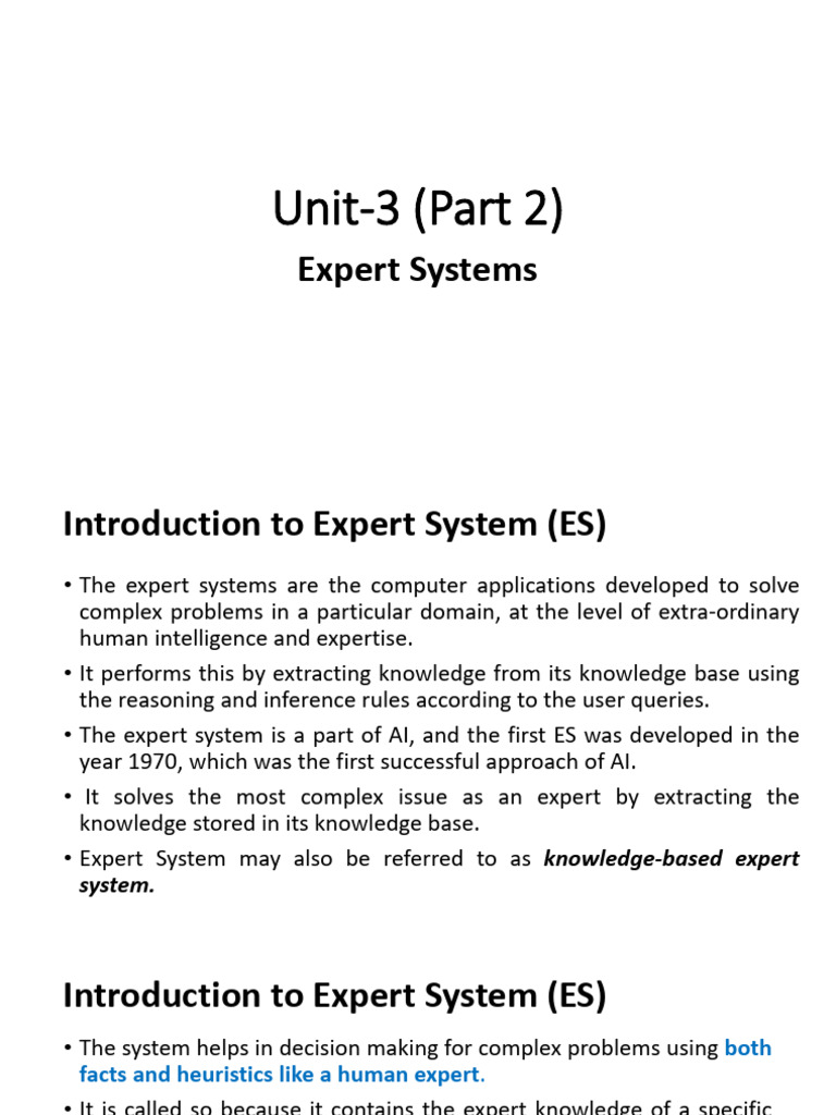 Unit-3 AI (Part-2) - Expert Systems - Final | PDF