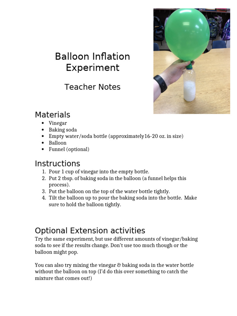 Balloon Inflation Science Experiment | PDF | Balloon | Lifestyle