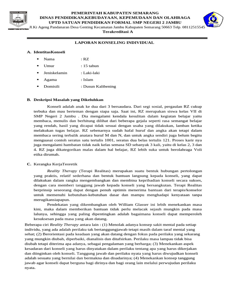 LAPORAN KONSELING INDIVIDUAL Rehan | PDF