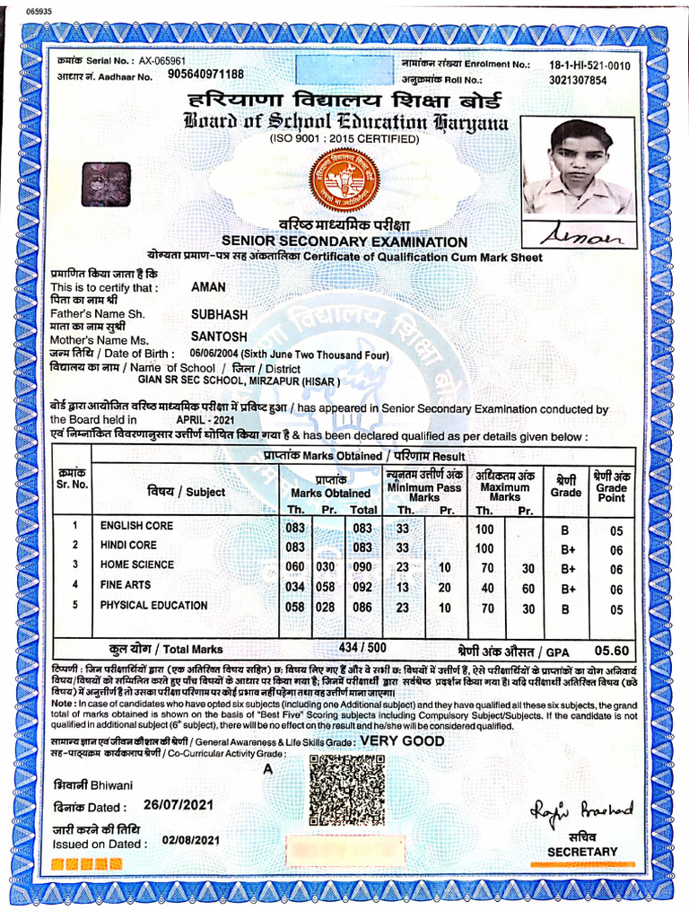 10th Class Marksheet | PDF