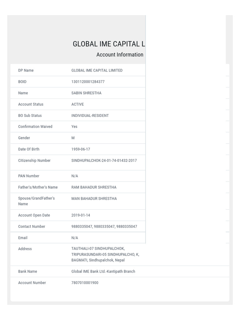 Global IME Capital Account Details | PDF