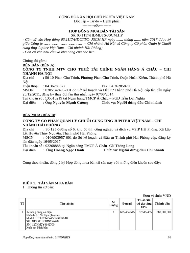 Hop Dong Mua Ban Tai San 470 | PDF