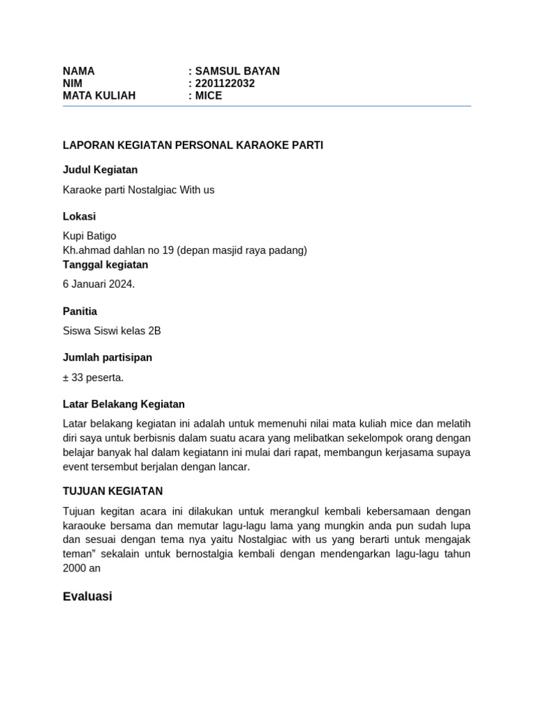 Contoh Laporan Kegiatan Event | PDF