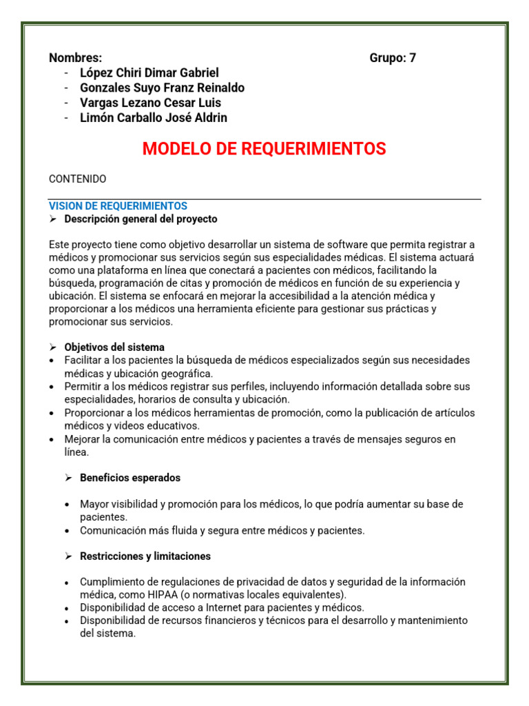 Modelo de Requerimientos | PDF