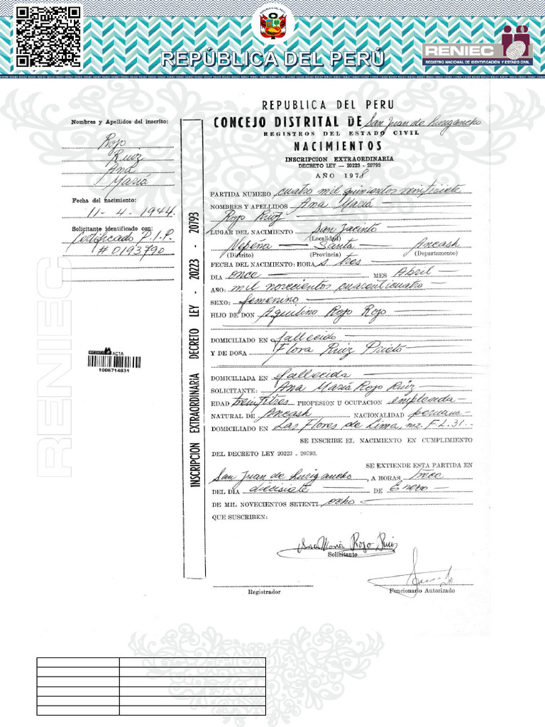 Acta de Nacimiento Ana Maria Rojo Ruiz | PDF