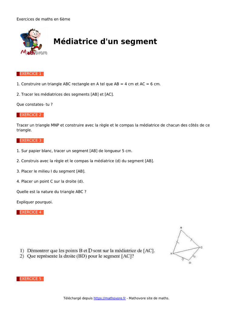 Médiatrice d'un segment _ exercices en 6ème de maths corrigés à ...