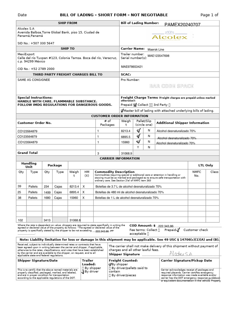 Bill of Lading | PDF