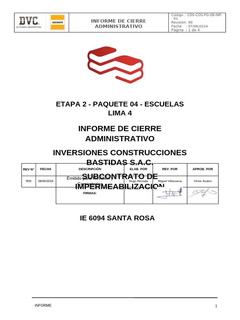 Informe de Cierre Administrativo Paquete 4 | PDF
