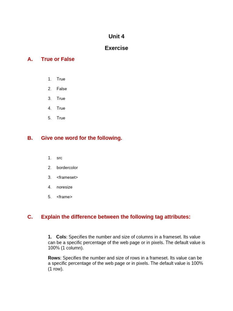 Unit 4 - Exercises | PDF | Html | World Wide Web