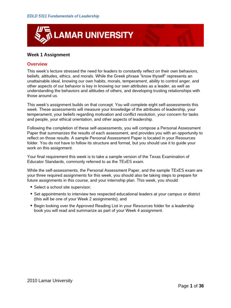 2411 EDLD 5311 Week 1 Assignment | PDF
