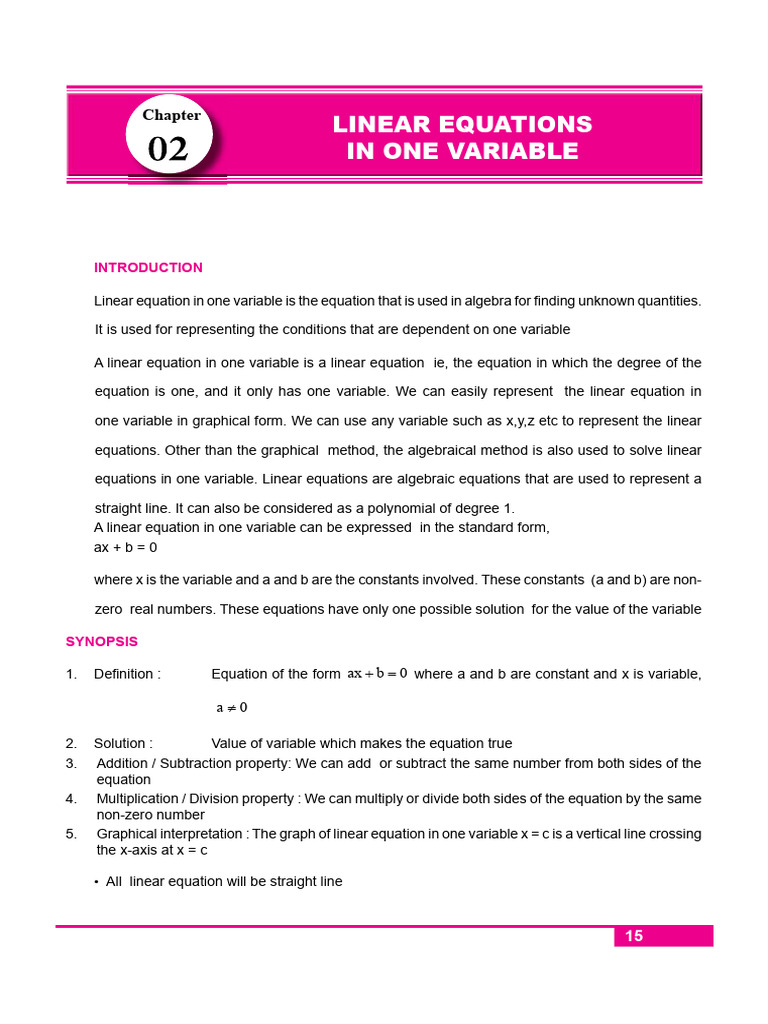 Linear Equations in One Variable (CN) | PDF | Equations | System Of ...