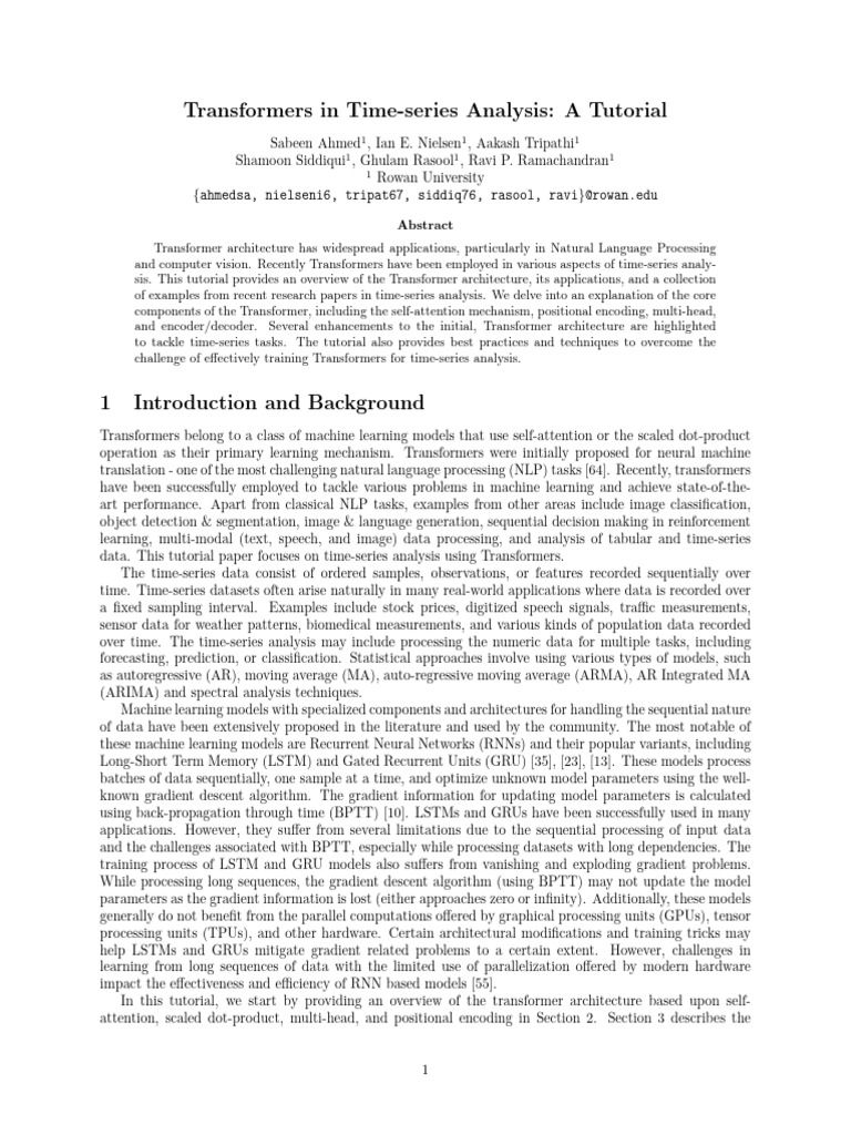 Transformers in Time-Series Analysis A Tutorial | PDF