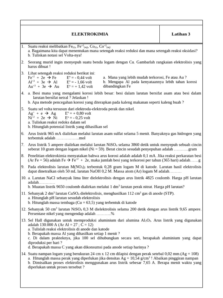 ULangan 3 ELEKTROKIMIA | PDF