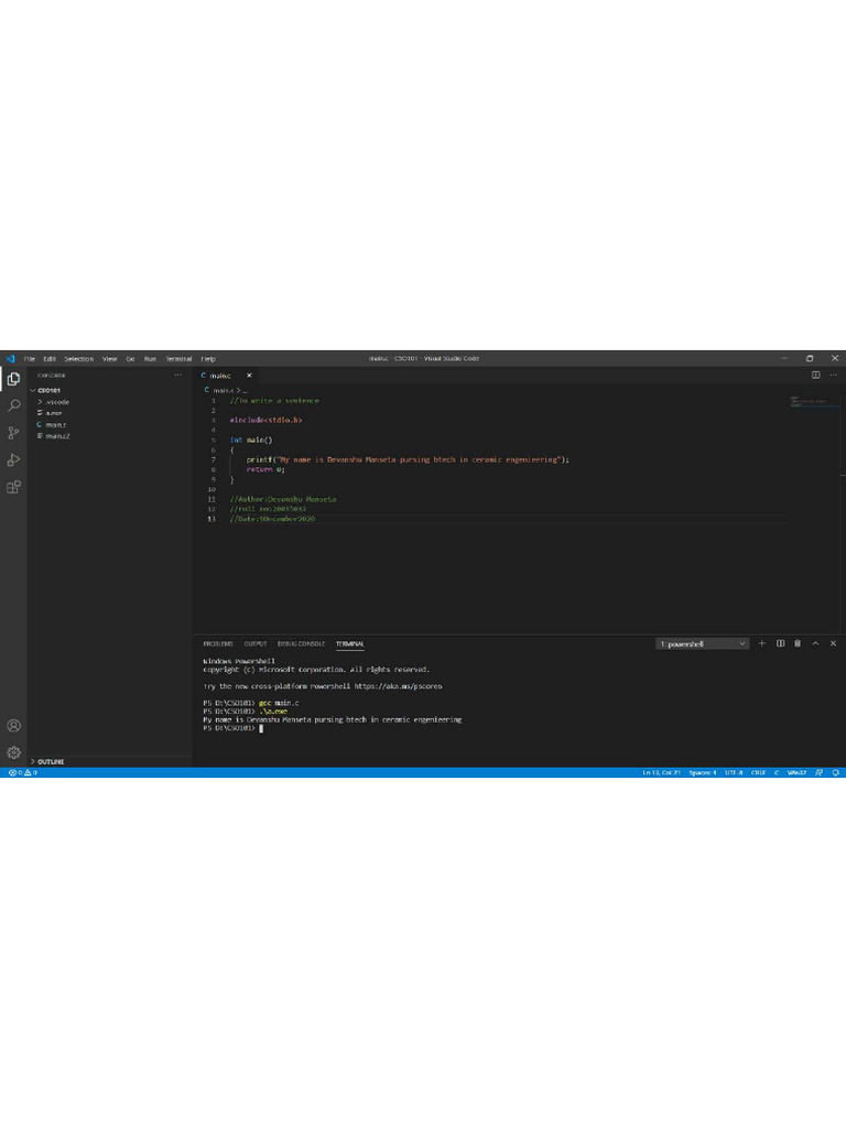 Main.c - CSO101 - Visual Studio Code 12-12-2020 19 - 54 - 55 | PDF