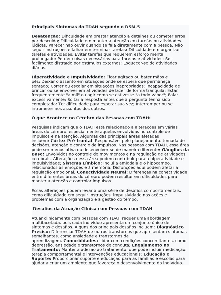 Principais Sintomas Do TDAH | PDF