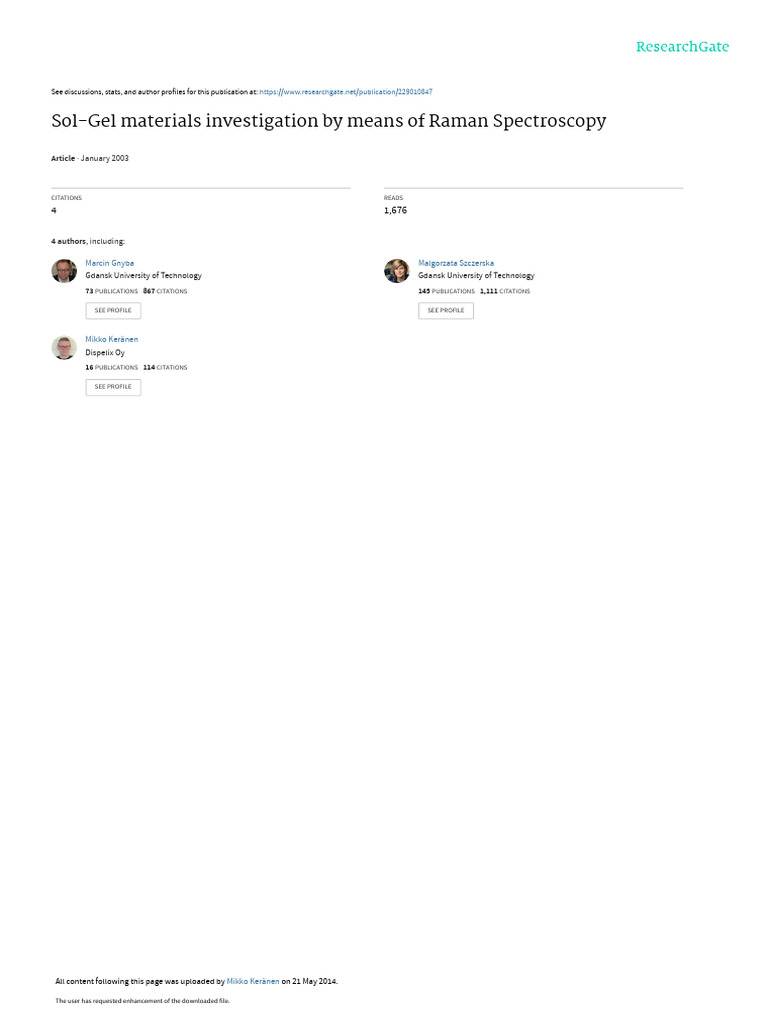 Sol-Gel Materials Investigation by Means of Raman | PDF