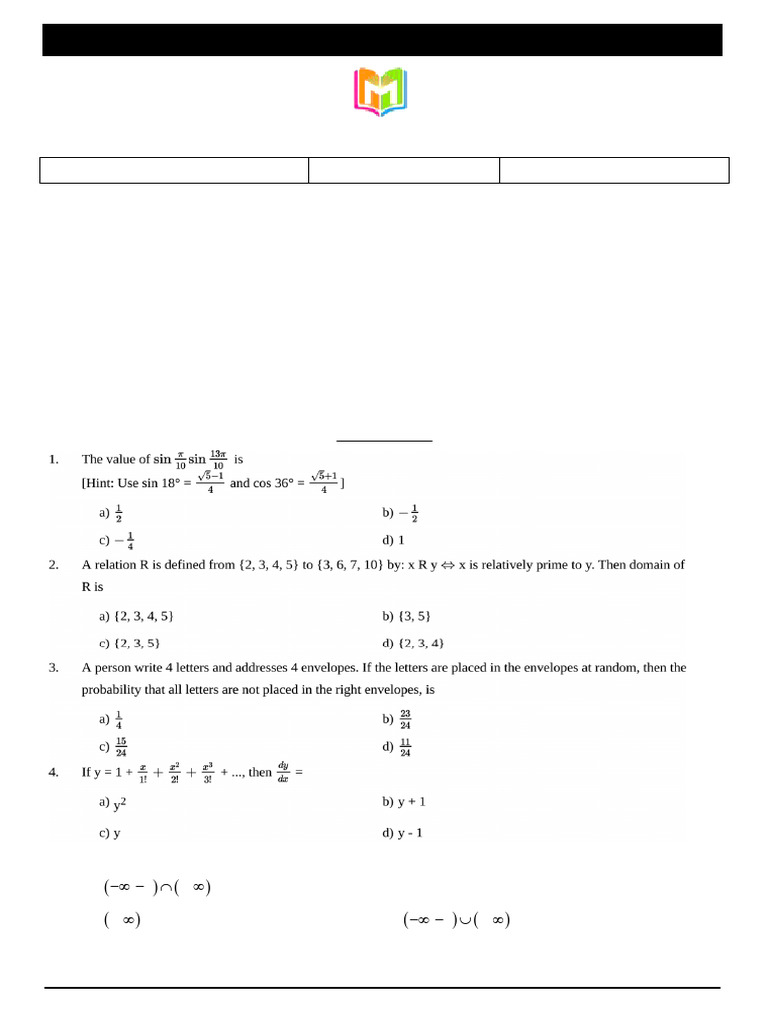 Mock Test - 3 - Xi - For Annual Exam 2023-24 - MVN | PDF | Mathematics ...
