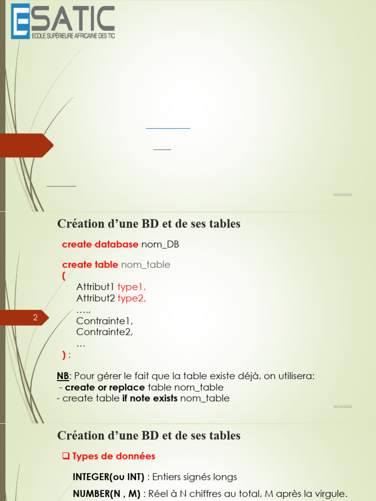 MODELISATION BASE DE DONNES 23 - 24 (5 - Langage SQL) | PDF