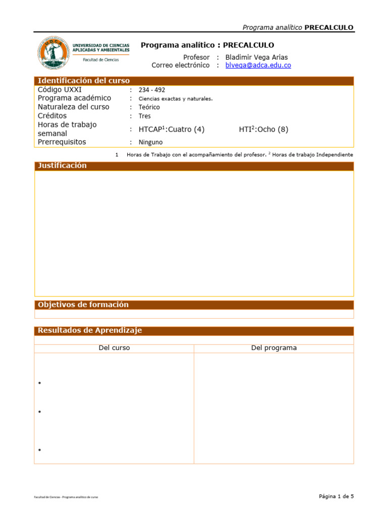 Programa Analítico Precálculo | PDF