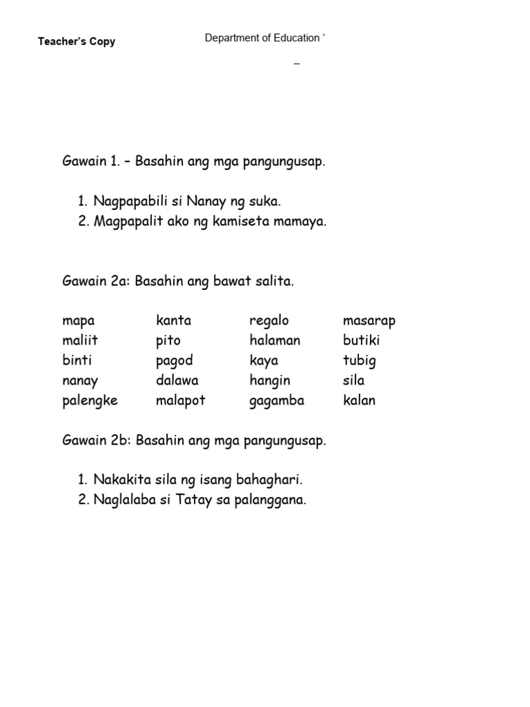 READING ASSESSMENT IN FILIPINO - Grade 2 - SY 2024 2025 | PDF