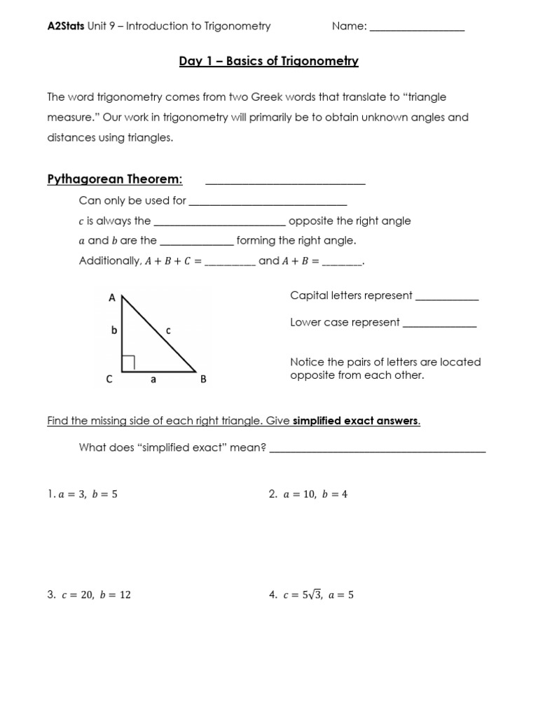 A2Stats Unit 9 Notes Intro to Trigonometry | PDF | Trigonometric ...