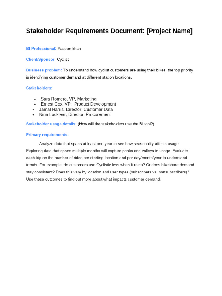 Stakeholder Requirements Document Template | PDF | Finance & Money ...