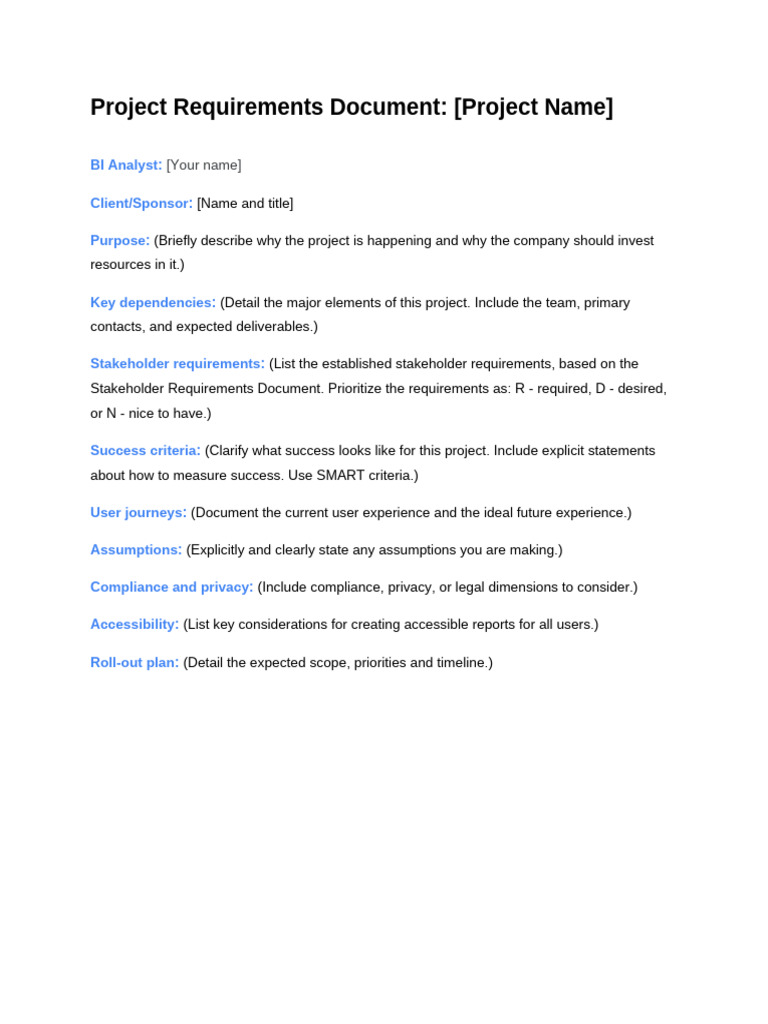 Project Requirements Document Template | PDF | Business | Finance ...
