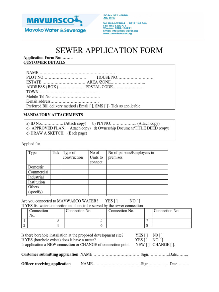 Sewer Application Form | PDF