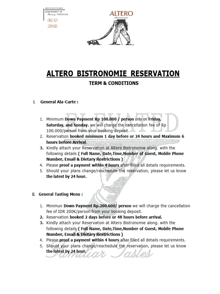 New Altero Bistronomie Resevations. (Term & Conditions) | PDF | Fee | Law