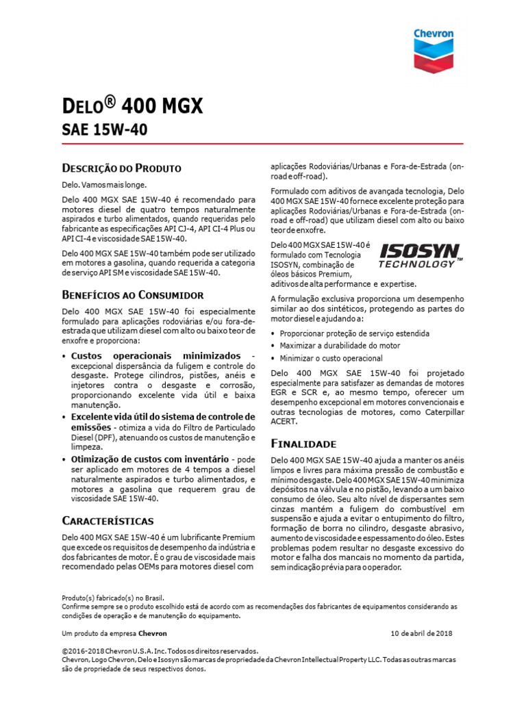 Delo-400-MGX - BR-PT - 10abr2018 (CJ-4) | PDF