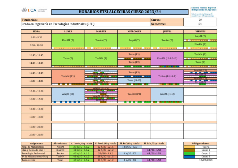 G3 - Horarios GITI 2023 24 - C2S1 | PDF