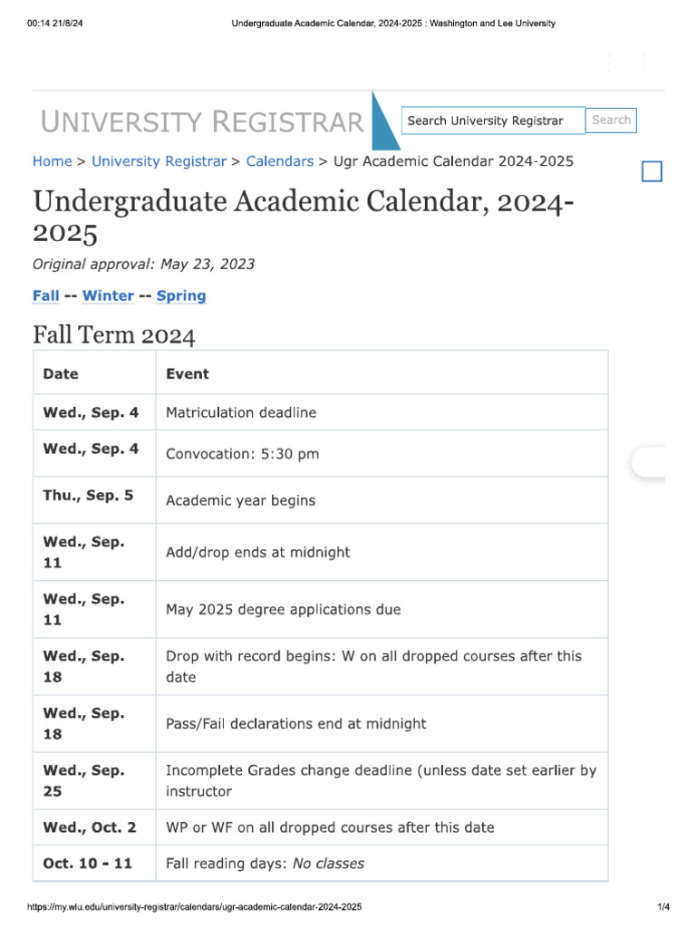 Undergraduate Washington Calendar | PDF