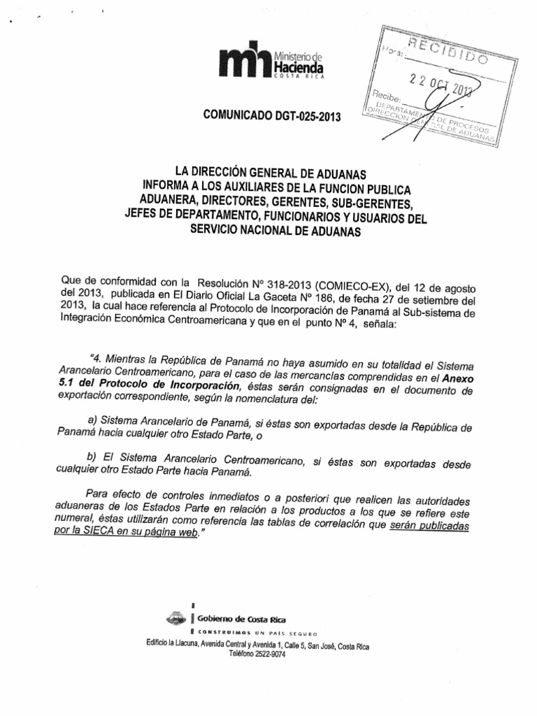 Comunicado DGT-025-2013 | PDF