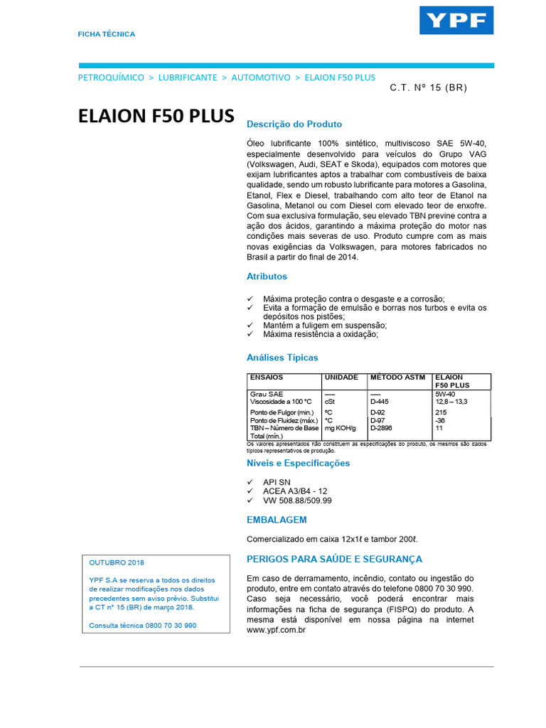 ELAION-F50-PLUS - Sintético 5W40 | PDF