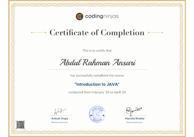 CN Java Certificate | PDF